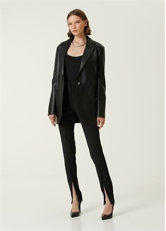 Academia Kadın Siyah Bol Deri Ceket 42