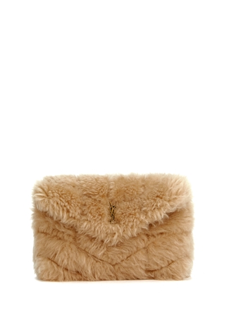 Kadın Bej Logolu Peluş Dokulu El Portföyü EU