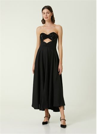 In the Mood for Love Kadın Chemia Siyah Straplez Maksi Abiye Elbise S EU