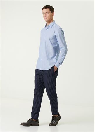 Palzileri Lab Erkek Lacivert Beli Kordonlu Çizgi Desenli Pantolon 50 IT