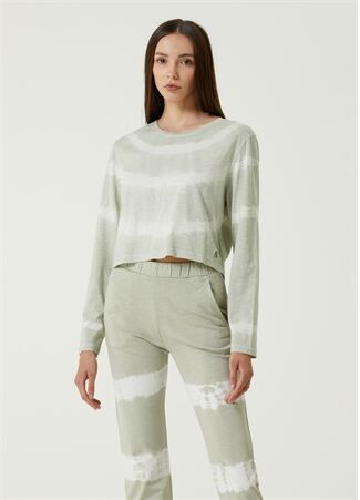 Bassigue Kadın Yeşil Batik Desenli Uzun Kol T-shirt XS EU