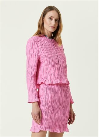 Msgm Kadın Pembe Bisiklet Yaka Dokulu Ceket 40 IT