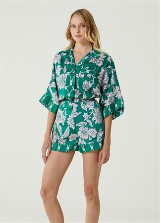 Alexis Kadın Zumir Yeşil Çiçekli Pijama Gömlek M EU
