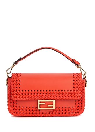 Fendi Kadın Turuncu Örgü Şeritli Deri El Çantası EU
