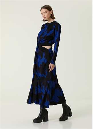 Stella McCartney Kadın Magnolia Mavi Siyah Desenli Midi Elbise 38 IT Stella McCartney Kadın Magnolia Mavi Siyah Desenli Midi Elbise 38 IT