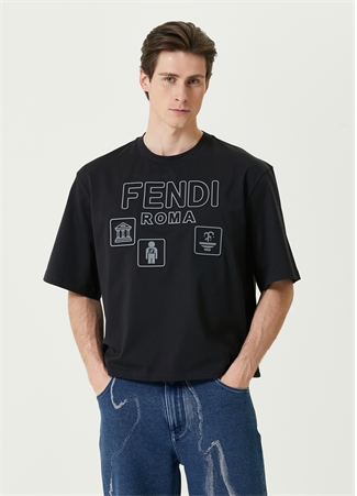Fendi Erkek Siyah Logo Baskılı Basic T-shirt L Eu Fendi Erkek Siyah Logo Baskılı Basic T-shirt L Eu