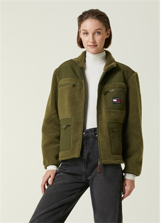 Tommy Jeans Kadın Koyu Yeşil Dik Yaka Polar Garnili Mont L EU Tommy Jeans Kadın Koyu Yeşil Dik Yaka Polar Garnili Mont L EU