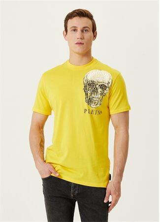 Philipp Plein Erkek Sarı Figür Baskılı Logolu T-shirt L EU