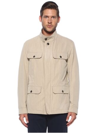 Pal Zileri Erkek Bej Dik Yaka Çizgi Desenli Mont Kahverengi 50 IT