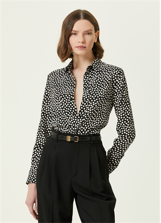 Kadın Siyah Beyaz Puantiyeli İpek Gömlek 36 It