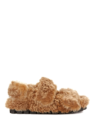Miu Kadın Taba Shearling Sandalet Turuncu 36 EU Miu Kadın Taba Shearling Sandalet Turuncu 36 EU
