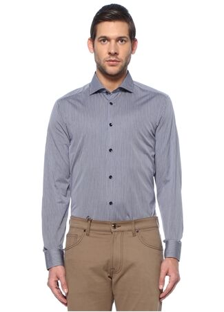 Pal Zileri Erkek Mavi İtalyan Yaka Çizgi Desenli Gömlek 39 IT