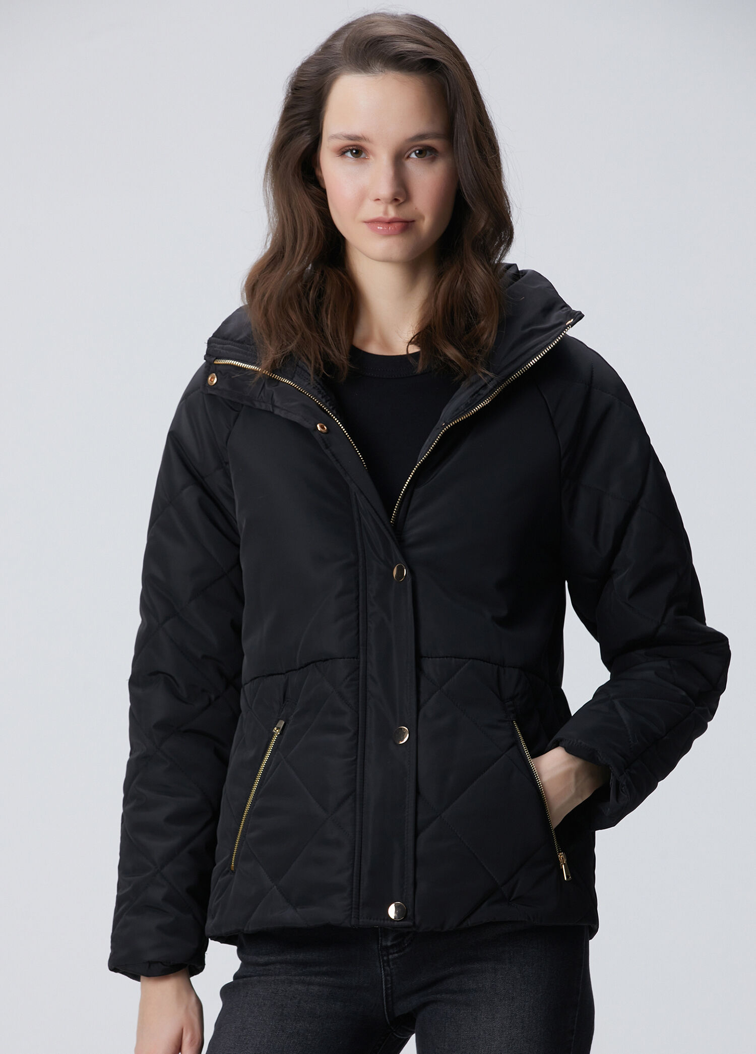 Network - Black Half Quilted Detailed Coat