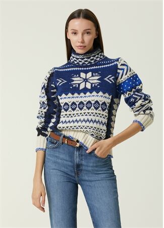 Polo Ralph Lauren Kadın Mavi Dik Yaka Jakarlı Yün Kazak S EU Polo Ralph Lauren Kadın Mavi Dik Yaka Jakarlı Yün Kazak S EU