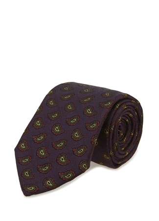 Tino Cosma Erkek Mor Mikro Şal Desenli İpek Kravat EU Tino Cosma Erkek Mor Mikro Şal Desenli İpek Kravat EU