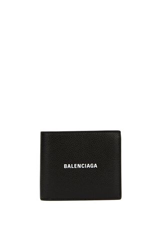Balenciaga Erkek Siyah Logo Baskılı Deri Cüzdan EU