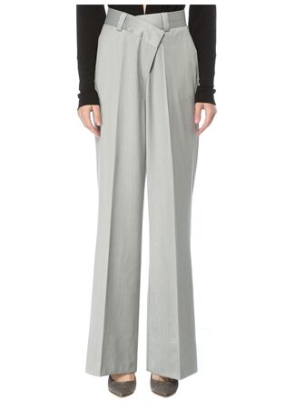 Gauge8 Kadın Gri Yüksek Bel Bol Paça Yün Pantolon XS EU