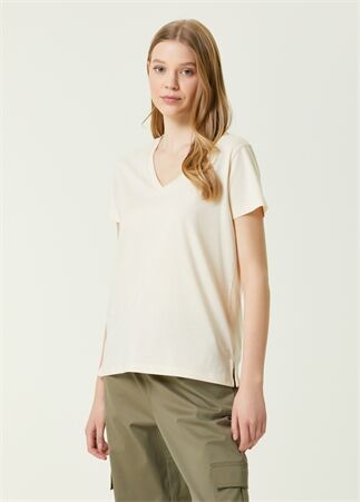 Beymen Club Kadın Bej V Yaka Dökümlü T-shirt S EU