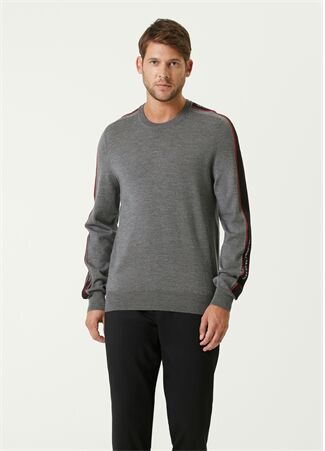 Alexander McQueen Erkek Gri Şerit Jakarlı Yün Kazak S EU