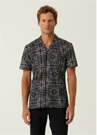 Faraway Erkek Siyah Desenli Apaç Yaka Keten Gömlek S Eu