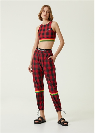 Palm Angels Kadın Kırmızı Siyah Kareli Paçası Büzgülü Pantolon M EU Palm Angels Kadın Kırmızı Siyah Kareli Paçası Büzgülü Pantolon M EU