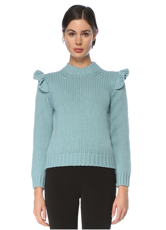 Zimmermann Kadın Turkuaz Dik Yaka Fırfırlı Yün Kazak Mavi 0 US Zimmermann Kadın Turkuaz Dik Yaka Fırfırlı Yün Kazak Mavi 0 US