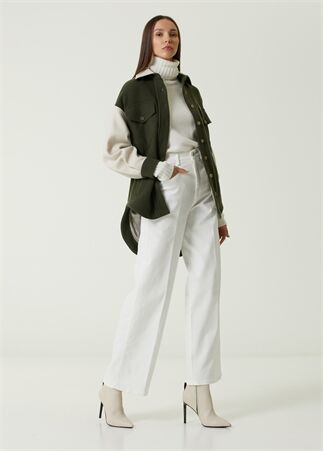 Kiton Kadın Beyaz Bol Paça Pantolon Bej 40 IT