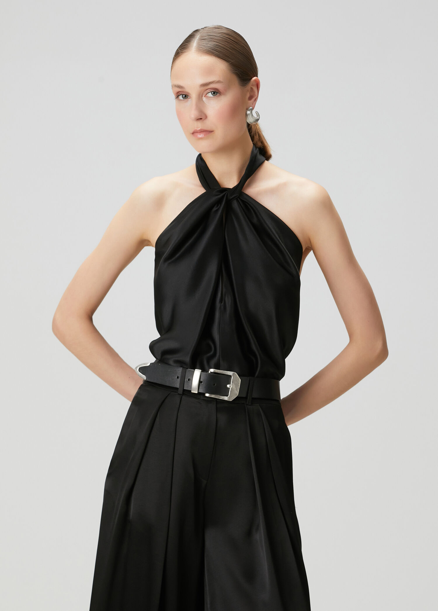 Acaria Studio - Jill Black Satin Blouse