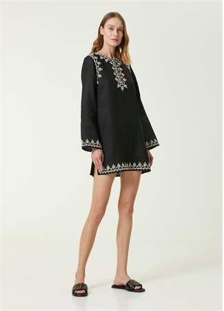 Tory Burch Kadın Siyah Nakış Detaylı Keten Kaftan S EU Tory Burch Kadın Siyah Nakış Detaylı Keten Kaftan S EU