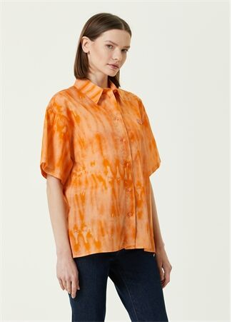 Kenzo Kadın Turuncu Batik Desenli Kısa Kol Gömlek 36 FR Kenzo Kadın Turuncu Batik Desenli Kısa Kol Gömlek 36 FR