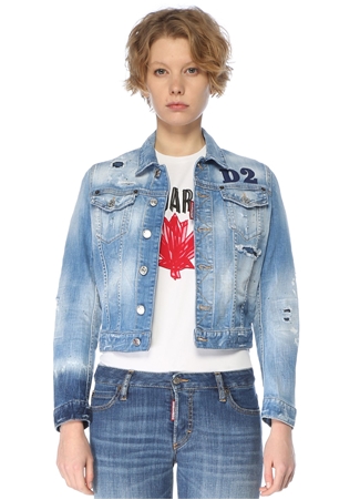 Dsquared2 Kadın Yıpratmalı Patch Detaylı Jean Ceket Mavi 40 IT
