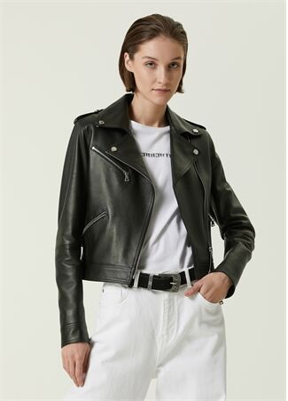 Academia Kadın Fermuarlı Siyah Deri Ceket 44