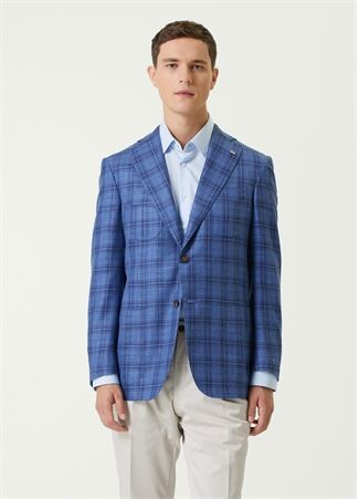 Pal Zileri Erkek Mavi Kareli Yün Ceket 48 IT