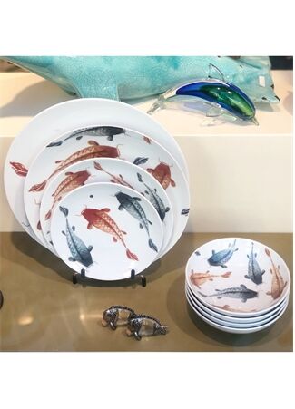 Mi Su Deco Koi Balığı Baskılı Porselen Tabak Çok Renkli