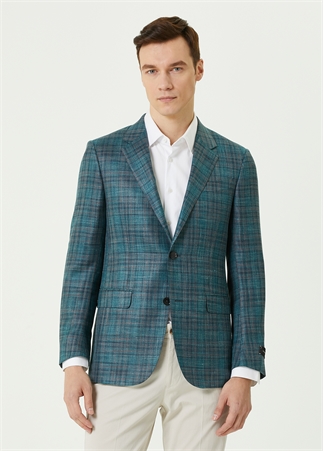 Zegna Erkek Yeşil Ekoseli Yün Ceket Mavi 48 It Zegna Erkek Yeşil Ekoseli Yün Ceket Mavi 48 It