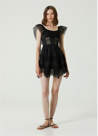 Charo Ruiz Kadın Siyah Dantelli Volanlı Mini Elbise XS EU Charo Ruiz Kadın Siyah Dantelli Volanlı Mini Elbise XS EU