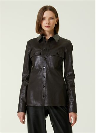 Bottega Veneta Kadın Koyu Kahverengi Deri Gömlek 40 IT