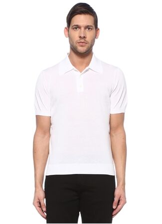 Prada Erkek Beyaz Polo Yaka Kısa Kol Triko 48 IT