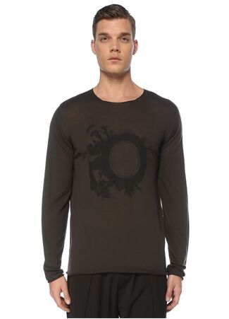 Isabel Benenato Erkek Haki Baskılı Bisiklet Yaka Yün Triko S EU