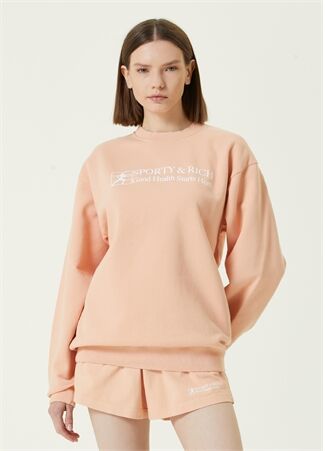 Sporty & Rich Kadın Somon Bisiklet Yaka Baskılı Sweatshirt Turuncu XS EU