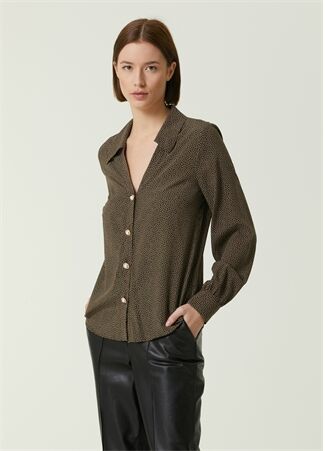 Beymen Club Kadın Haki V Yaka Puantiyeli Gömlek XS