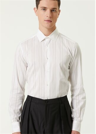 Palzileri Lab Erkek Beyaz Modern Yaka Çizgi Desenli Gömlek 4 IT Palzileri Lab Erkek Beyaz Modern Yaka Çizgi Desenli Gömlek 4 IT