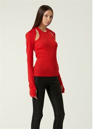 Helmut Lang Kadın Kırmızı Kesim Detaylı Uzun Kol Bluz S EU