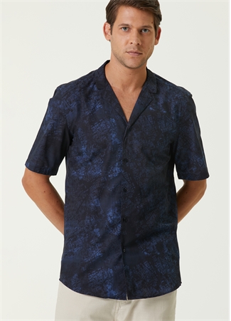 Palzileri Lab Erkek Mavi Kamp Yaka Desenli Kısa Kollu Gömlek 4 IT