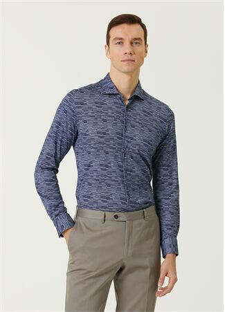 Pal Zileri Erkek Lacivert Mikro Desenli Gömlek 40 IT