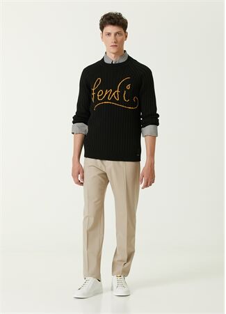 Fendi Erkek Krem Dar Paça Pantolon Bej 48 IT