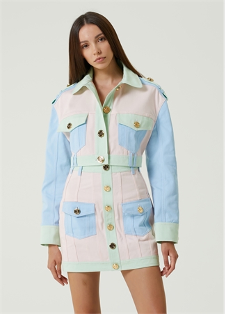 Balmain Kadın Colorblocked Polo Yaka Denim Ceket Mavi 38 FR Balmain Kadın Colorblocked Polo Yaka Denim Ceket Mavi 38 FR