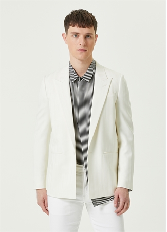 Erkek Beyaz Çizgi Desenli Yün Ceket 50 IT