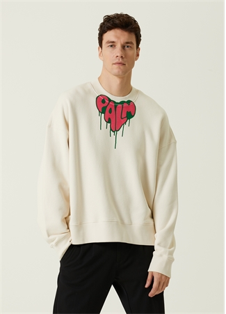 Palm Angels Erkek Beyaz Logo Baskılı Sweatshirt M EU Palm Angels Erkek Beyaz Logo Baskılı Sweatshirt M EU