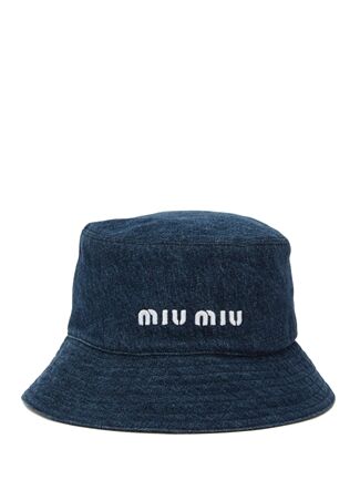 Miu Kadın Mavi Logo Nakışlı Denim Bucket Şapka M EU